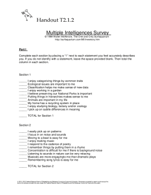 Fillable Online Walter L. McKenzie, Jr. - Multiple Intelligences Survey Fax Email Print - pdfFiller