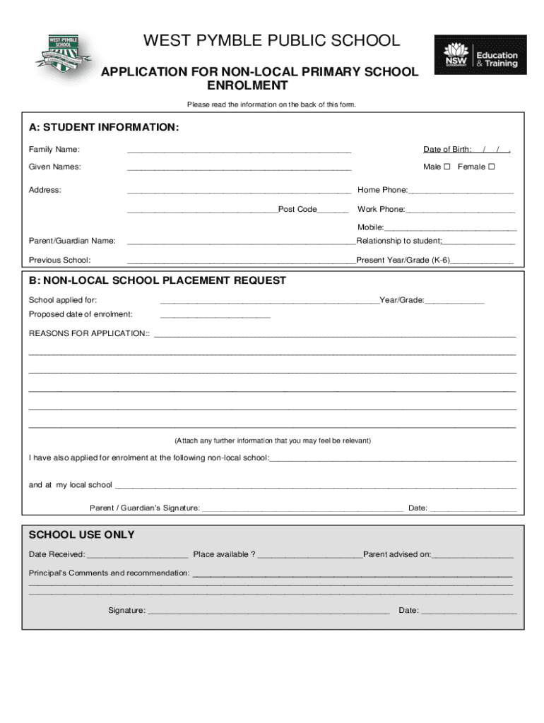 Fillable Online Application form for Non-Local Primary School Enrolment ...