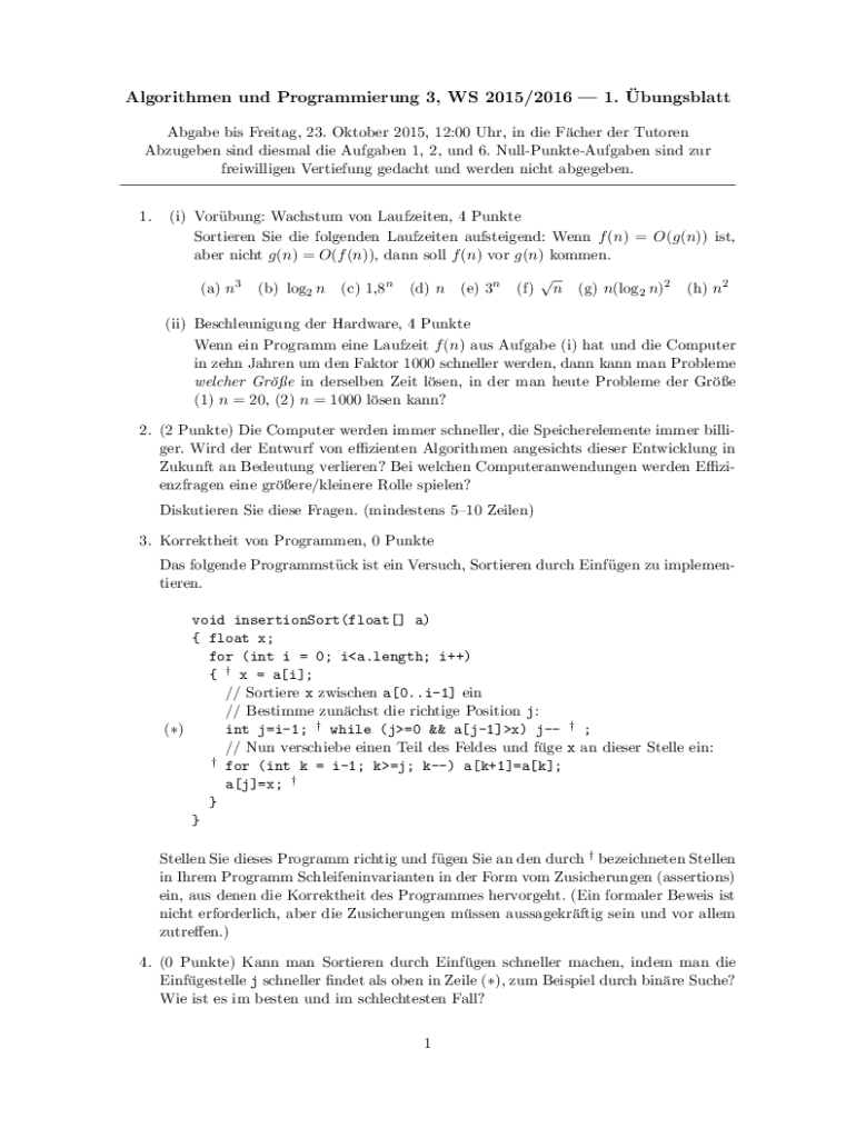 Ausfüllbar Online WS 15/16 bungsblatt 3: Algorithmen in Java & Grammatiken Fax Email Drucken ...