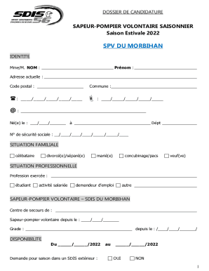 Remplissable En Ligne Dossier de candidature de sapeur-pompier volontaire ( ... Fax Email ...