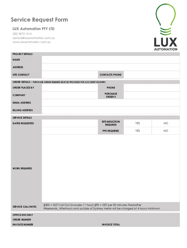 Fillable Online Service Request Form LUX Automation Fax Email Print - pdfFiller