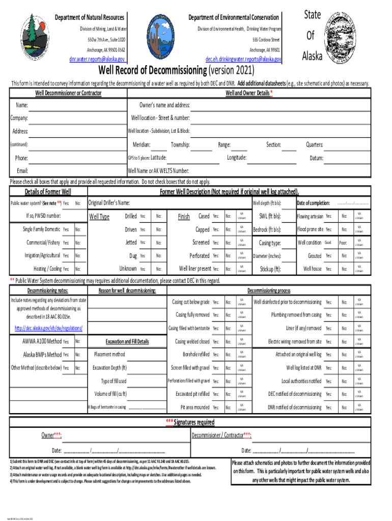 Fillable Online dnr alaska Well Decommissioning Formsuggested edits ...