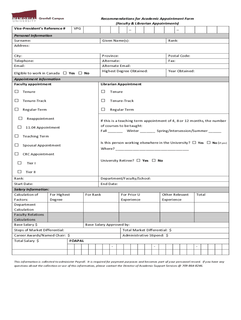 Fillable Online Recommendations for Academic Appointment Form ( ... Fax Email Print - pdfFiller