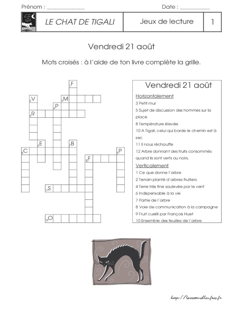 Remplissable En Ligne Lecture suivie du roman Le chat de Tigali ...