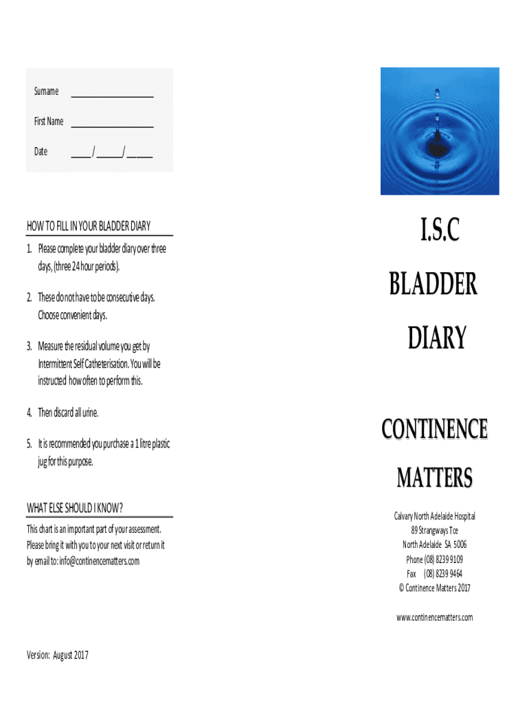 Fillable Online Instructions for Completing the 24-hour Bladder Diary Fax Email Print - pdfFiller
