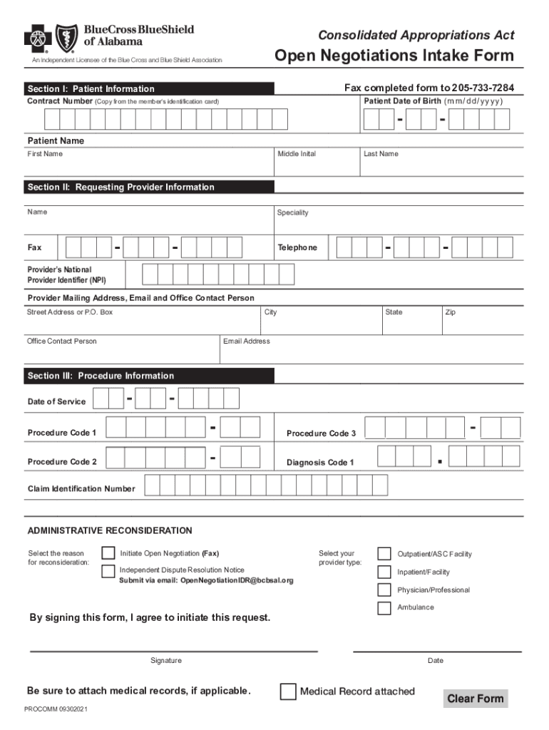 Fillable Online providers bcbsal Consolidated Appropriations Act Open ...