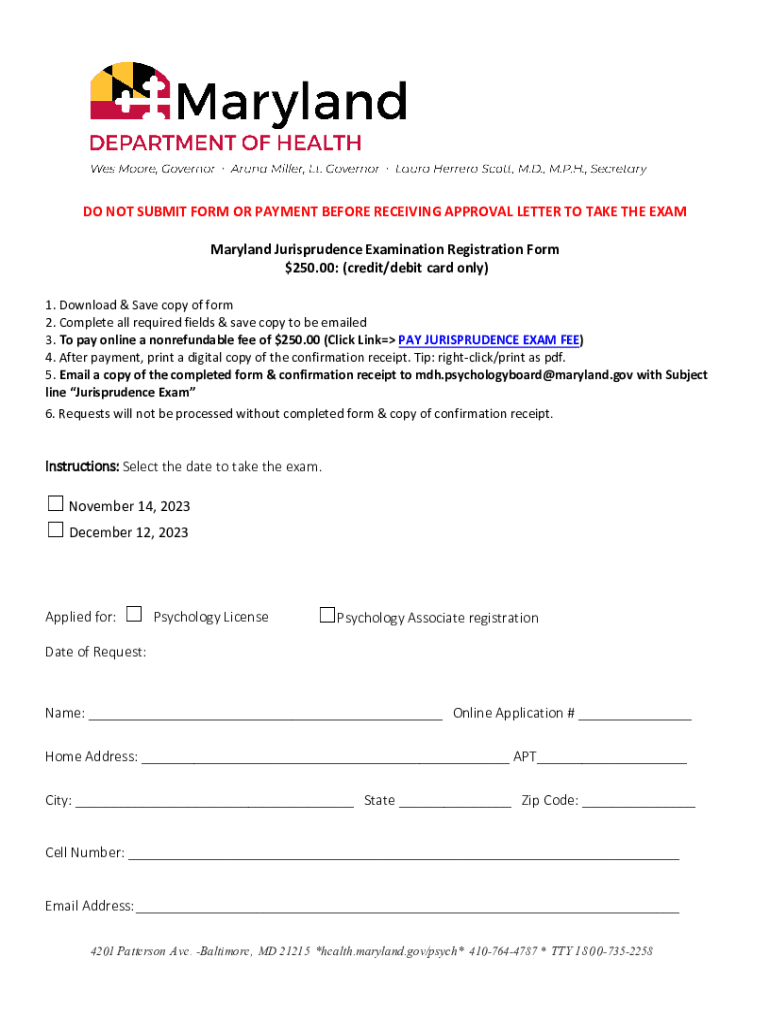 Fillable Online Maryland Jurisprudence Examination Registration Form ... Fax Email Print - pdfFiller