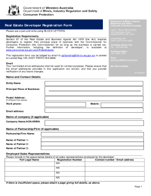 Fillable Online Real Estate Developer Registration Form. Real estate ...