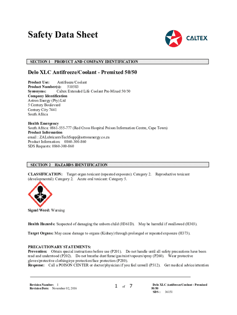 Fillable Online Delo XLC Antifreeze/CoolantChevron Lubricants (Canada ...