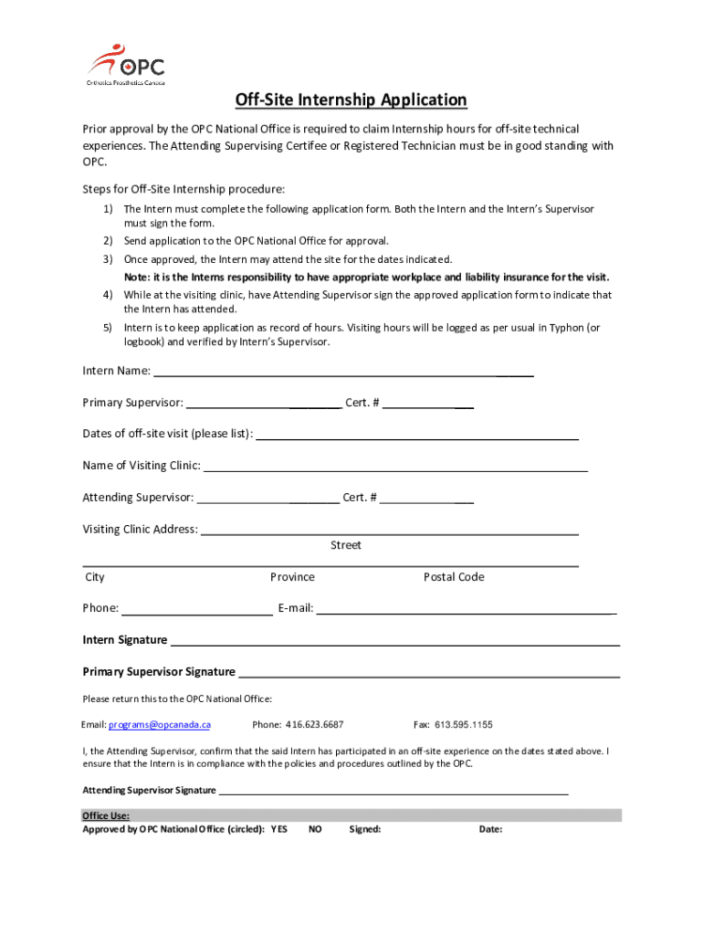 Fillable Online OffSite Internship Application Fax Email Print - pdfFiller