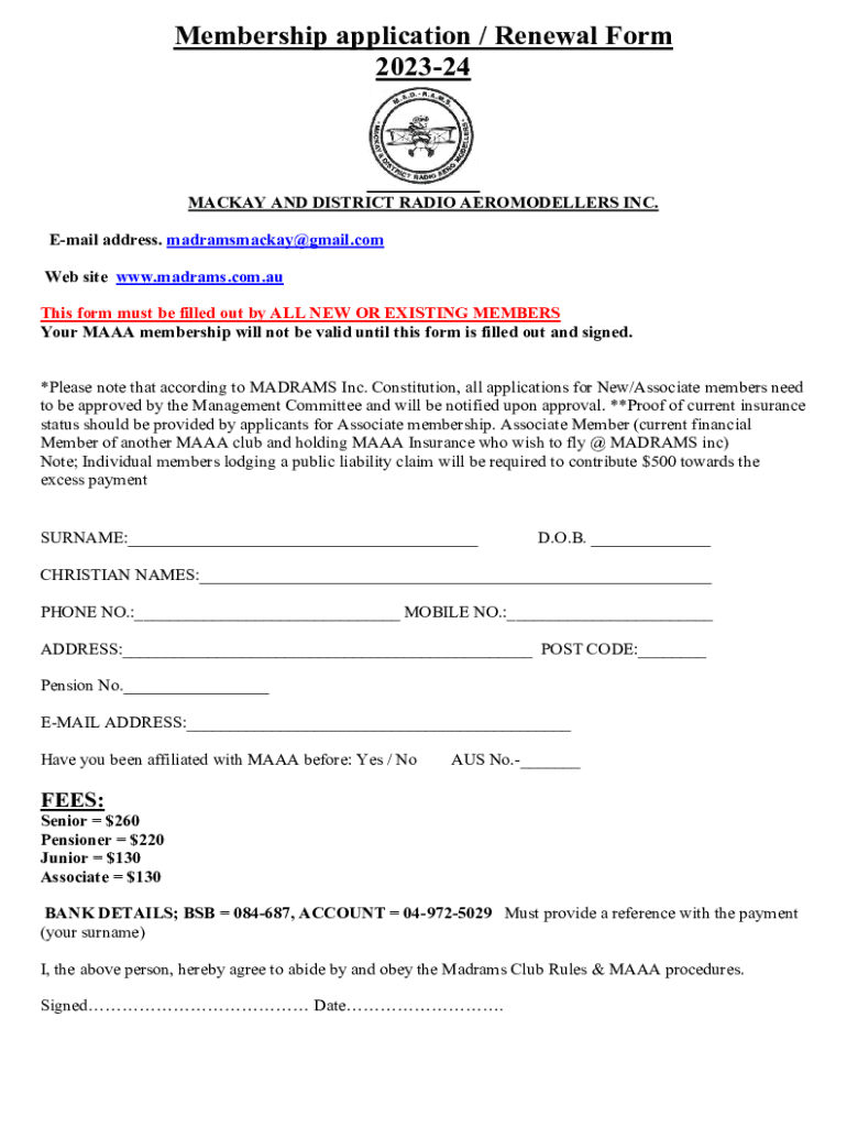 Fillable Online Membership application / Renewal Form 2023-24 Fax Email ...