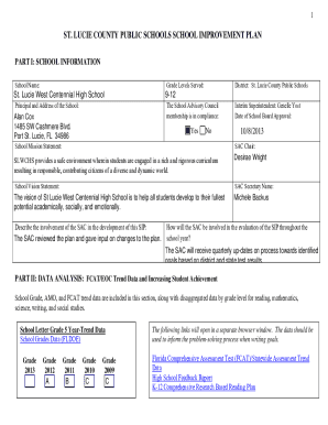 Fillable Online School Improvement Plan (SIP) Form SIP-1. Proposed for ...