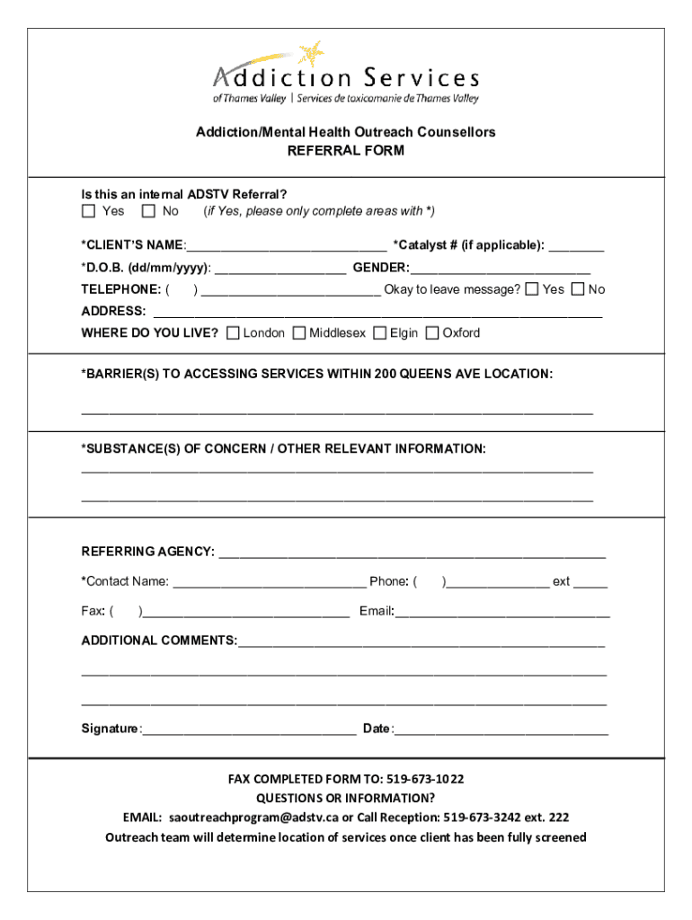 Fillable Online Mental Health & Addiction Services Referral Form Fax ...