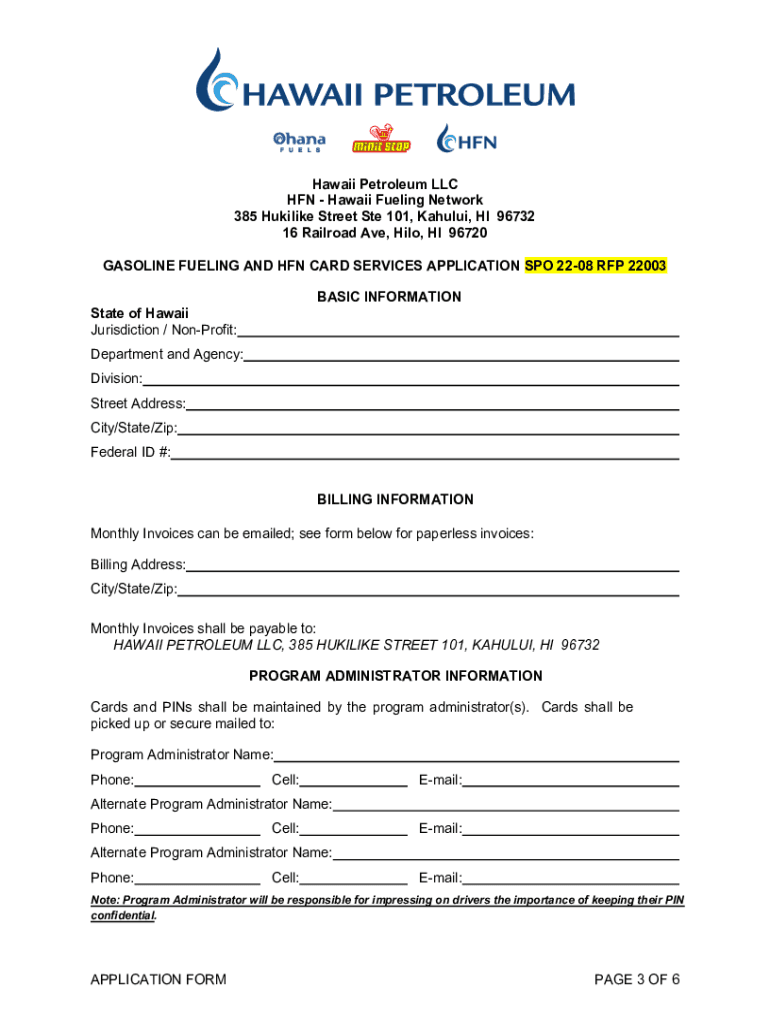 Fillable Online APPLICATION FORM PAGE 1 OF 6 Hawaii Petroleum LLC HFN ...