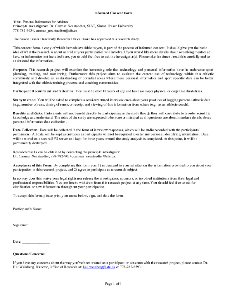 Fillable Online Personal Informatics Coaching Consent Form v1.1 Fax ...
