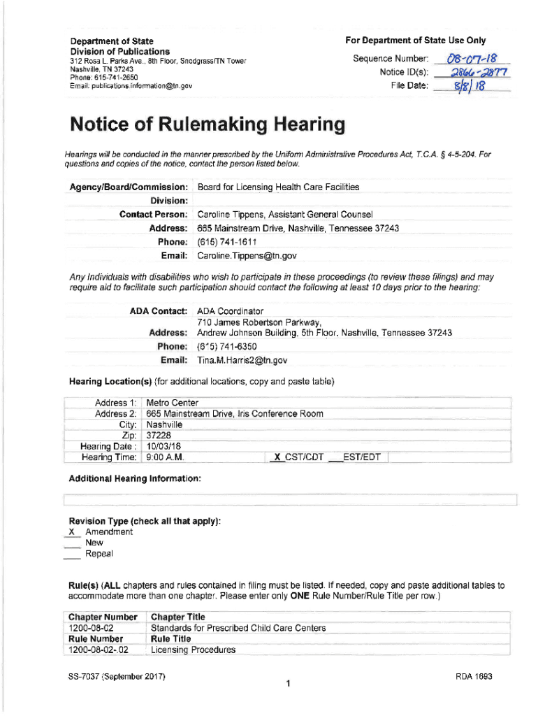 Fillable Online Notice of Rulemaking Hearing 7 Fax Email Print - pdfFiller
