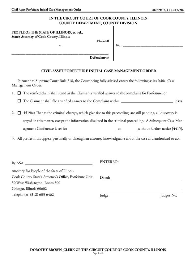 Fillable Online Civil Asset Forfeiture Initial Case Management Order ...
