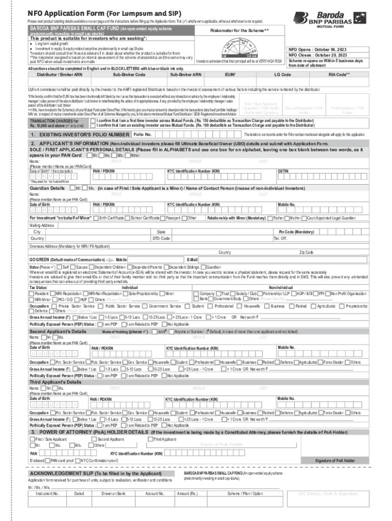 Fillable Online Small Cap Fund NFO Baroda BNPAbout usMF India Fax Email Print - pdfFiller