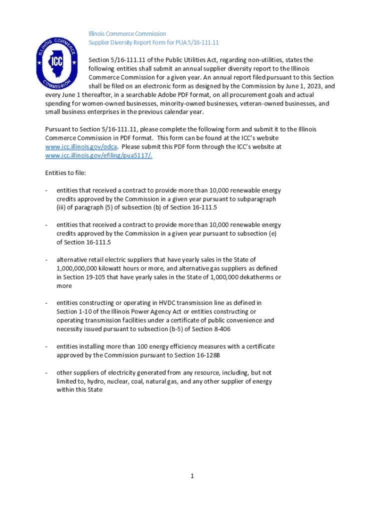 Fillable Online 1 Illinois Commerce Commission Supplier Diversity ...