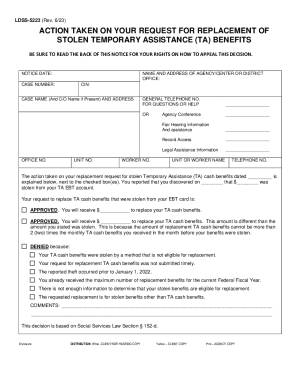 Fillable Online otda ny 23-ADM-07 - Attachment 3 - LDSS-5223 - Action ...