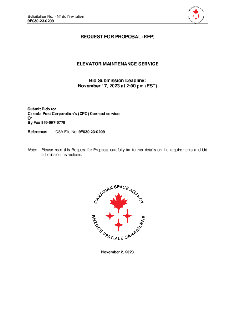 Fillable Online 9f030-23-0209--request-for-proposal-(rfp---elevator ...