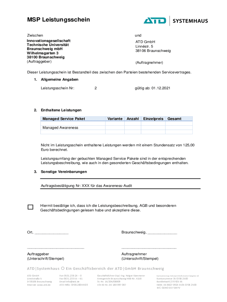 Ausfüllbar Online Dieser Leistungsschein ist Bestandteil des zwischen ...