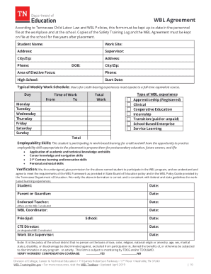 Fillable Online WBL Agreement - Work-Based Learning Homework Fax Email ...