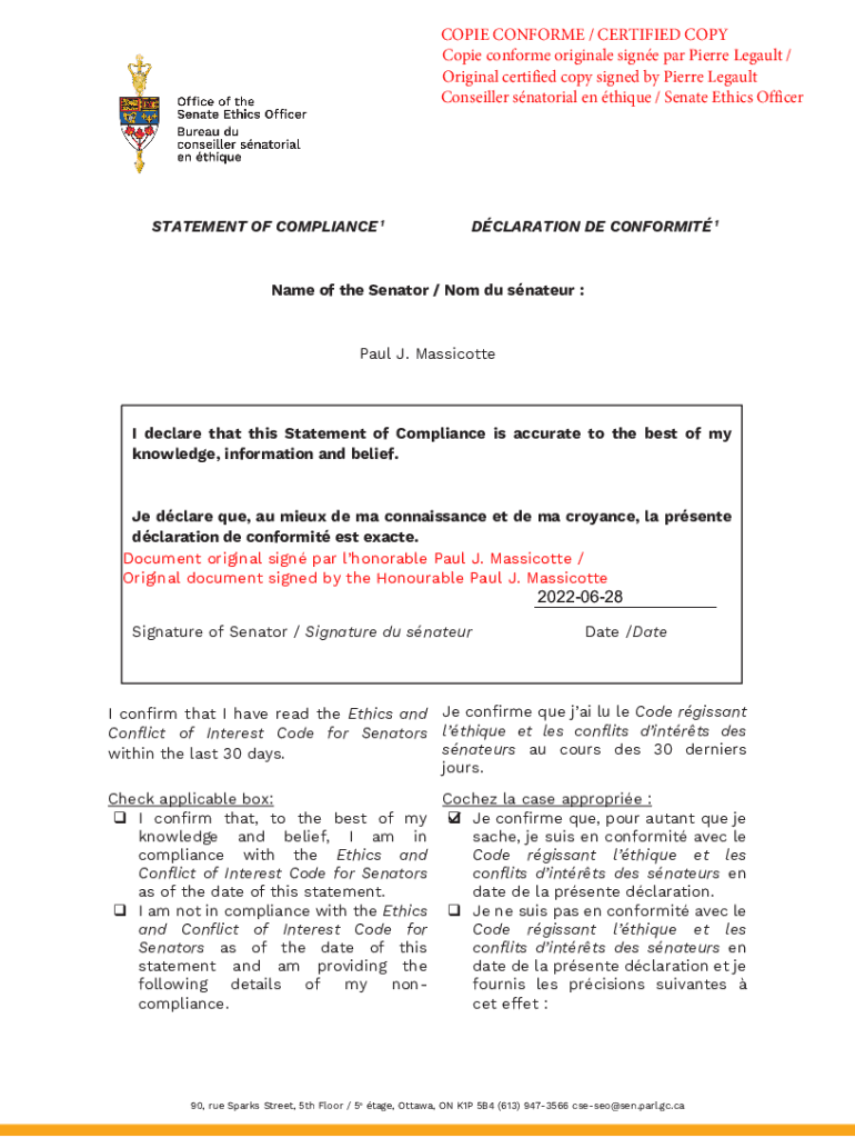 Remplissable En Ligne Original certified copy signed by Pierre Legault ...