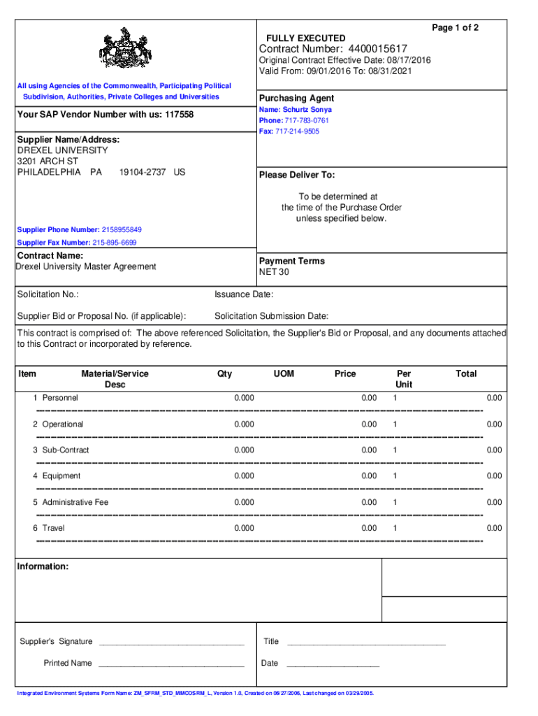 Fillable Online FULLY EXECUTED Contract Number: 4400015486 Fax Email ...