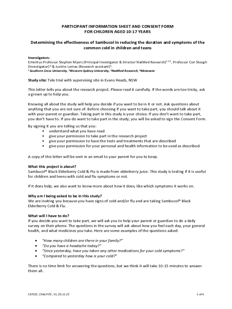 Fillable Online participant information sheet and consent form - Sambucol Fax Email Print ...