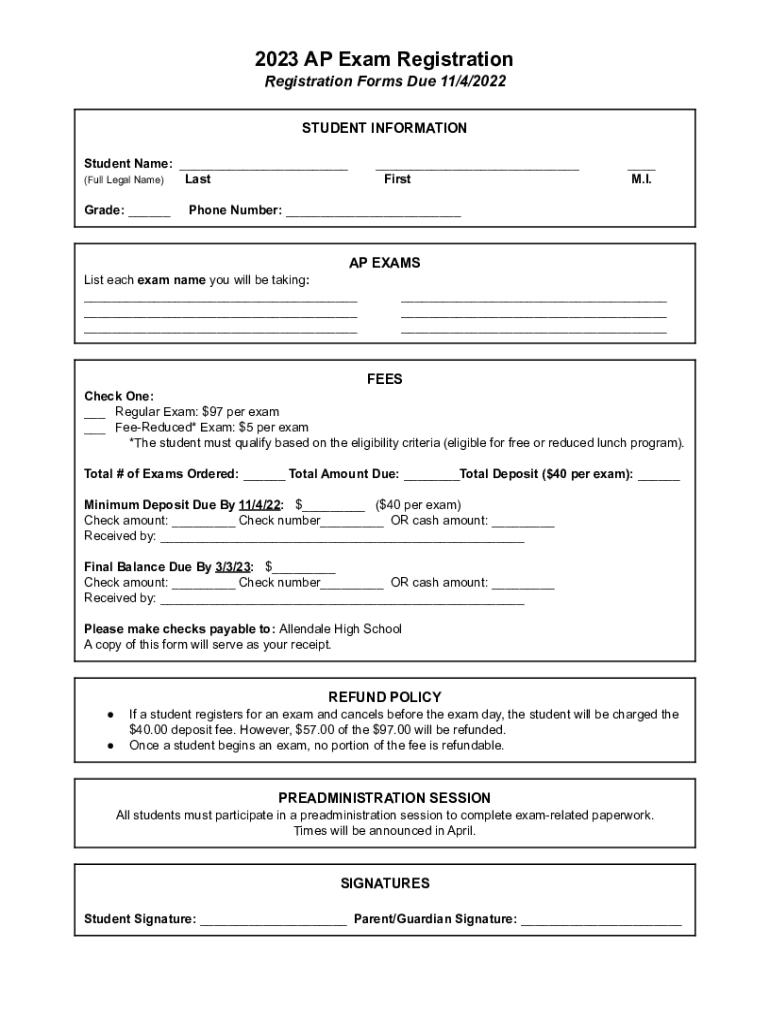 Fillable Online 22-23 AP Student Registration Form Fax Email Print ...