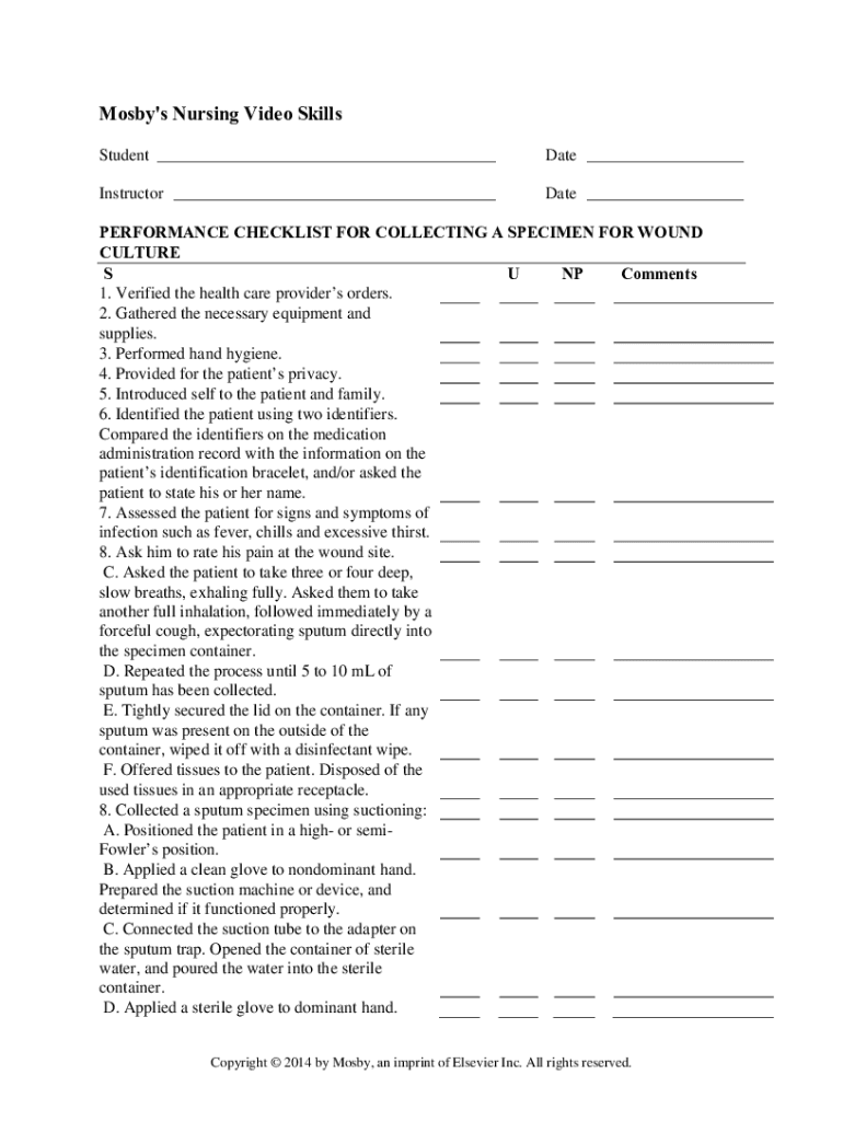 Fillable Online P005 Checklist for Collecting a Specimen for Wound ...