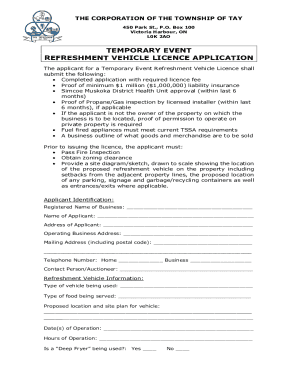 Fillable Online Temporary Event Refreshment Vehicle Licence Application Fax Email Print - pdfFiller