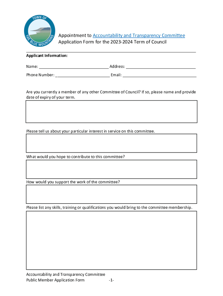 Fillable Online Accountability and Transparency Committee - Application ...