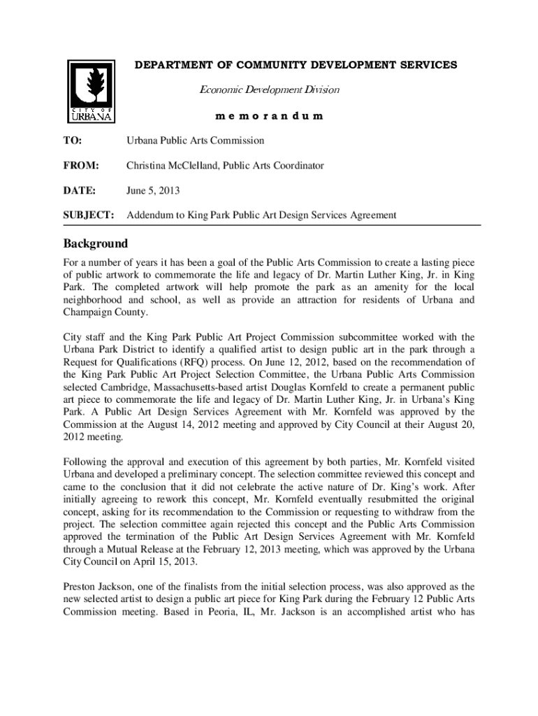 Fillable Online Addendum to King Park Public Art Design Services Agreement Fax Email Print ...