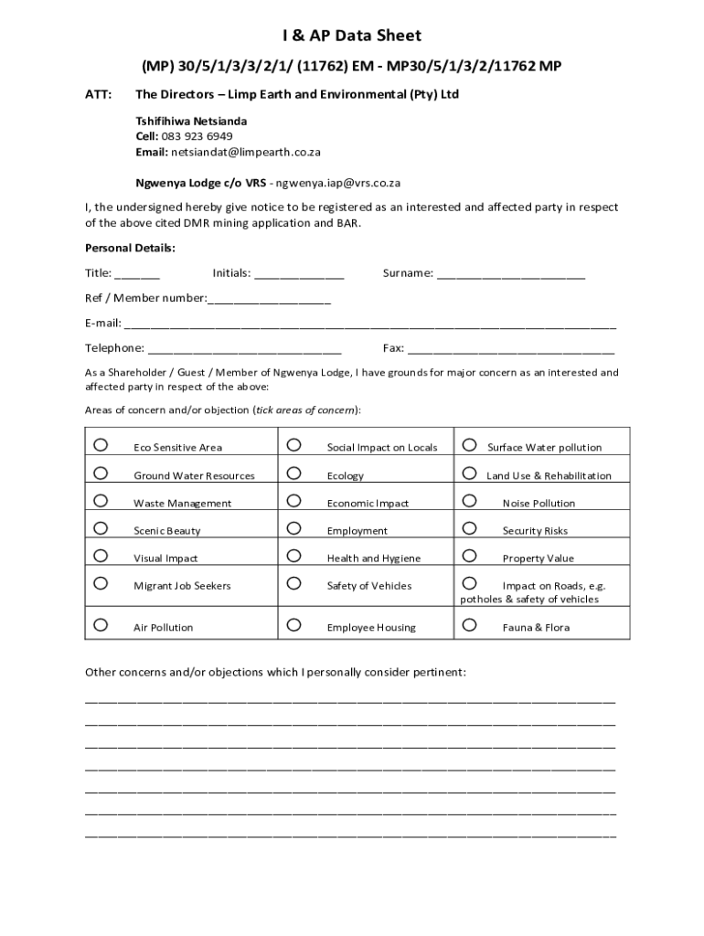 Fillable Online I & AP Data Sheet Fax Email Print - pdfFiller