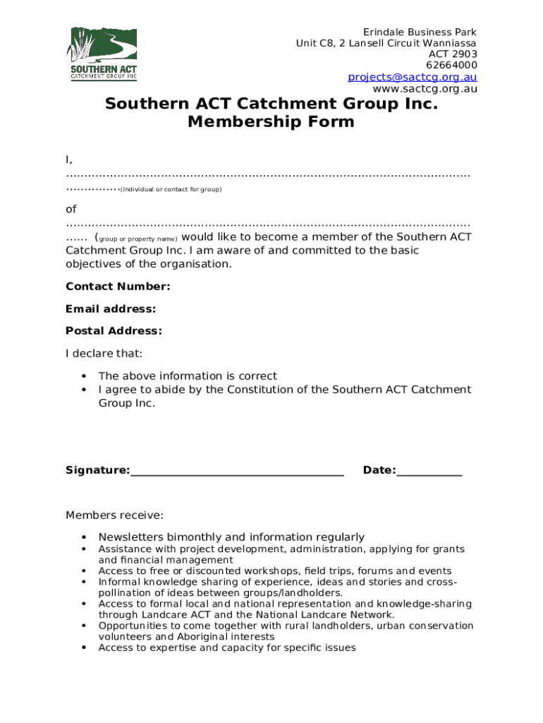 auSouthern ACT Catchment Group Inc. Membership - sactcg org Doc ...
