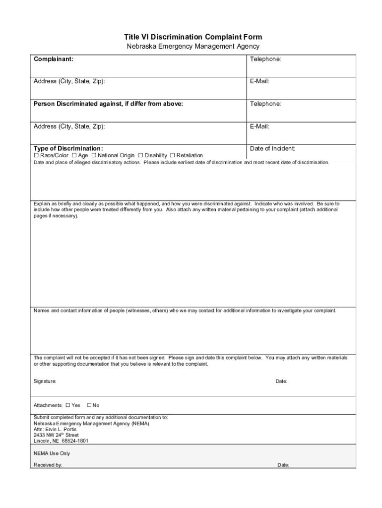 Fillable Online nema nebraska ADA title II and Civil Rights Title VI complaint process Fax Email ...
