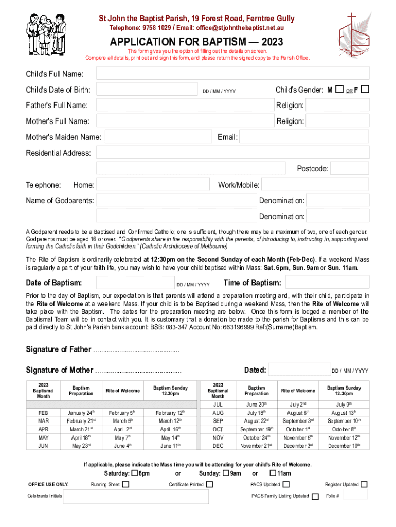Fillable Online Forms at Saint John the Baptist Catholic ChurchSJB Fax ...