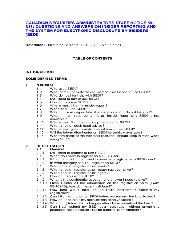 Fillable Online lautorite qc CSA Staff Notice 55-316. Questions and ...