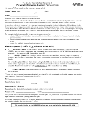 Fillable Online Personal Information Consent Form 2020/21 Fax Email ...