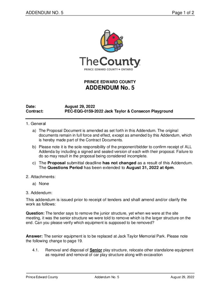 Fillable Online ADDENDUM No. 5 - Prince Edward County Fax Email Print ...