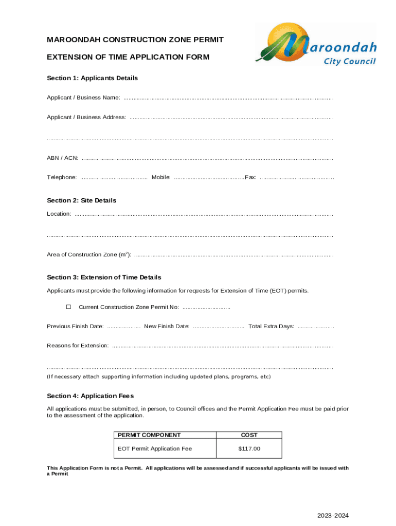 Construction zone permit application Doc Template | pdfFiller