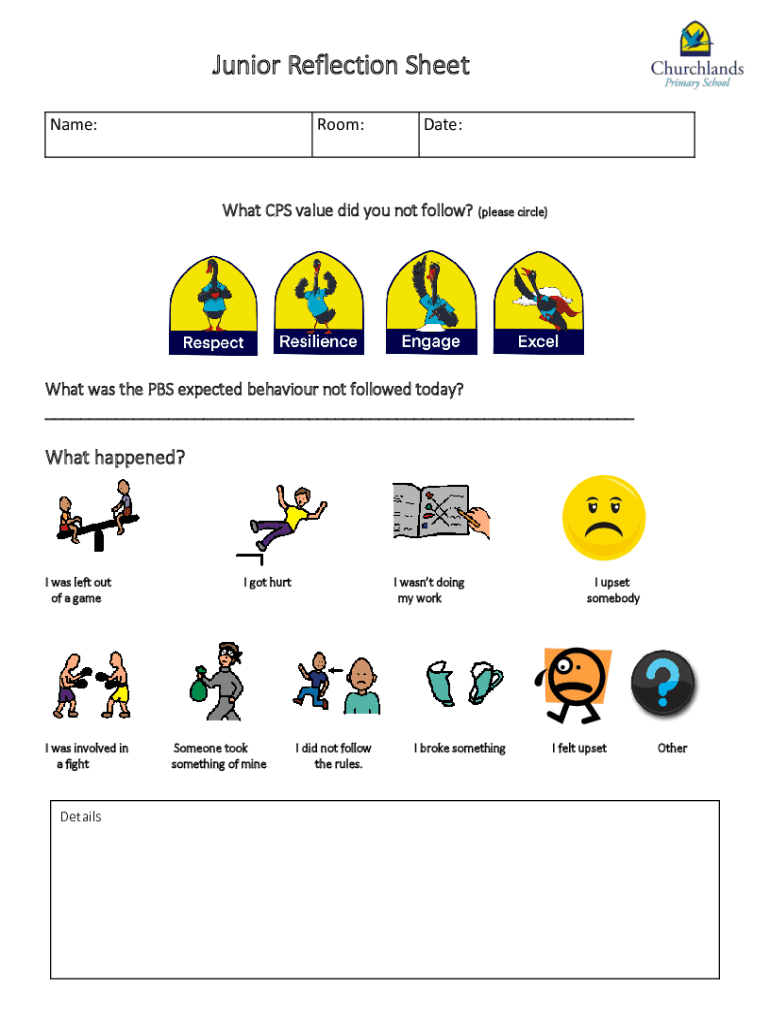 Fillable Online Junior Reflection Sheet Fax Email Print - pdfFiller