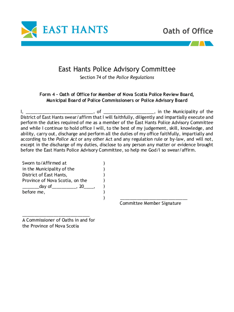 Fillable Online Oath of Office - Police Advisory Board Fax Email Print ...