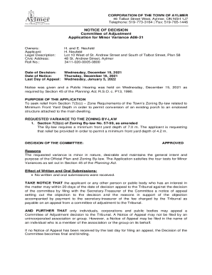 Fillable Online Application for Minor Variance A07-21 Fax Email Print ...