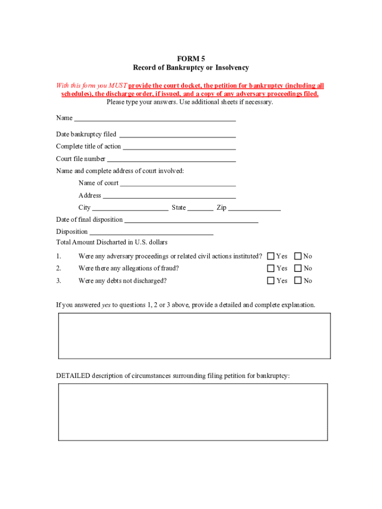 Fillable Online FORM 5 - Record of Bankruptcy or Insolvency Fax Email ...