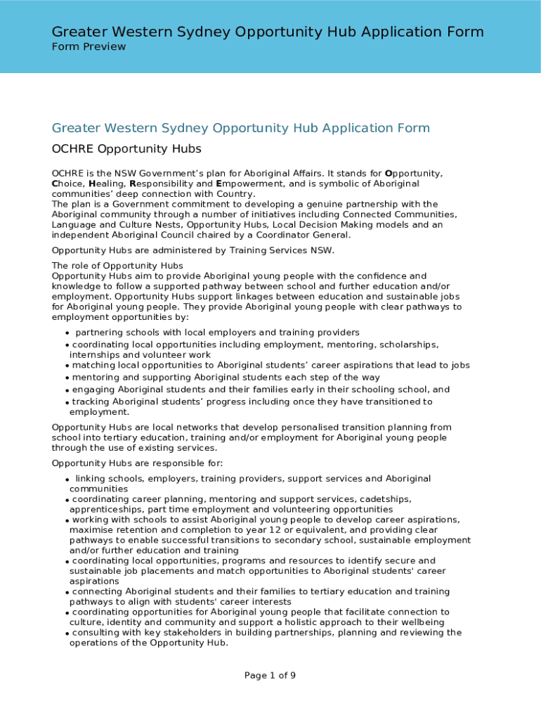 Fillable Online Greater Western Sydney Opportunity Hub Application Form ...