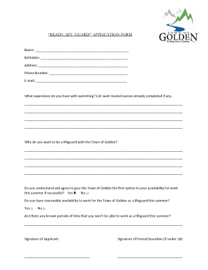 Fillable Online READY, SET, GUARD! APPLICATION FORM Fax Email Print ...