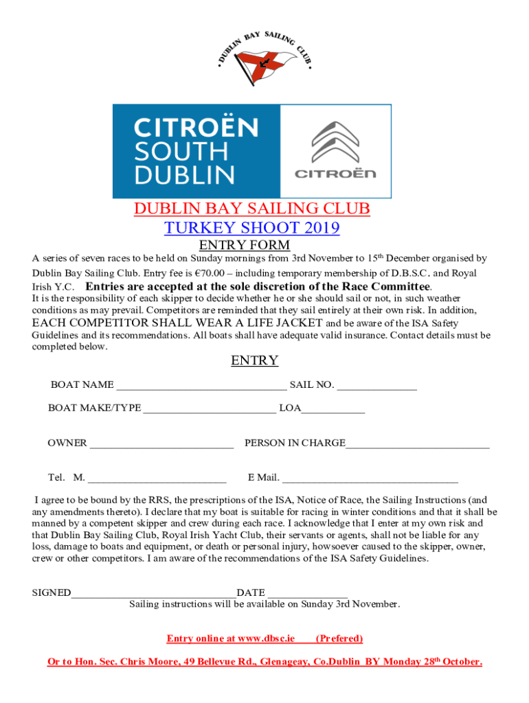 Fillable Online Dublin Bay Sailing Club (DBSC) Turkey Shoot Racing and ... Fax Email Print ...